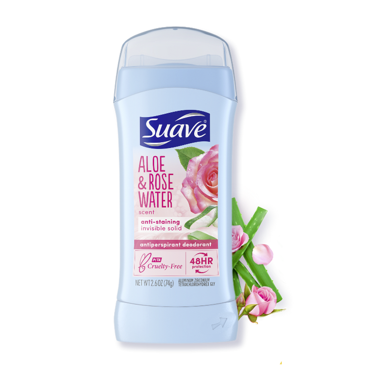 Aloe & Rosewater Invisible Solid Antiperspirant Deodorant Stick | Suave ...